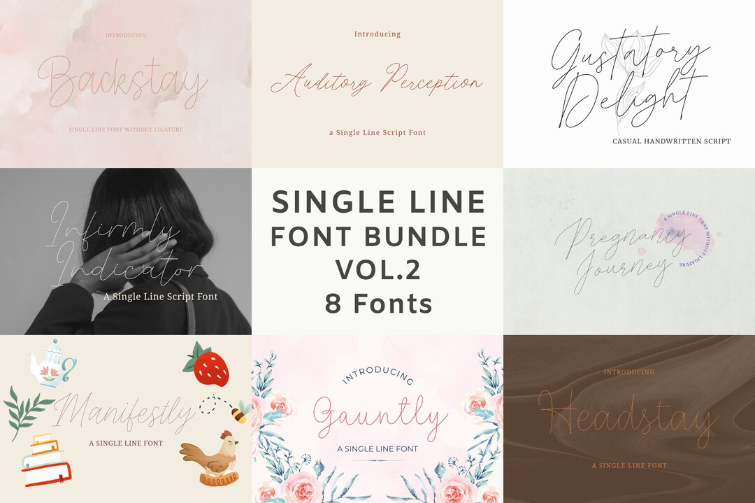 Single Line Font Bundle Vol. 2 - Cricut Font, Silhouette Font, Writing ...