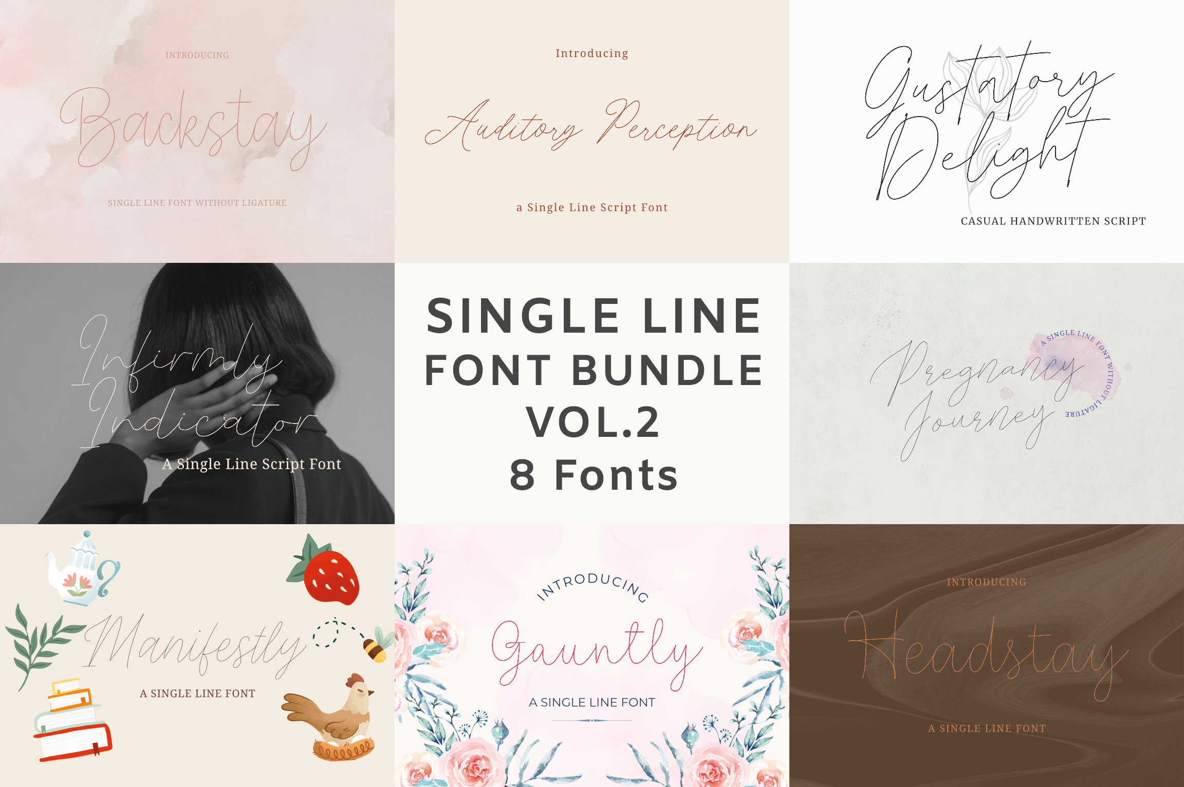 Single Line Font Bundle Vol. 2 - Cricut Font, Silhouette Font, Writing ...