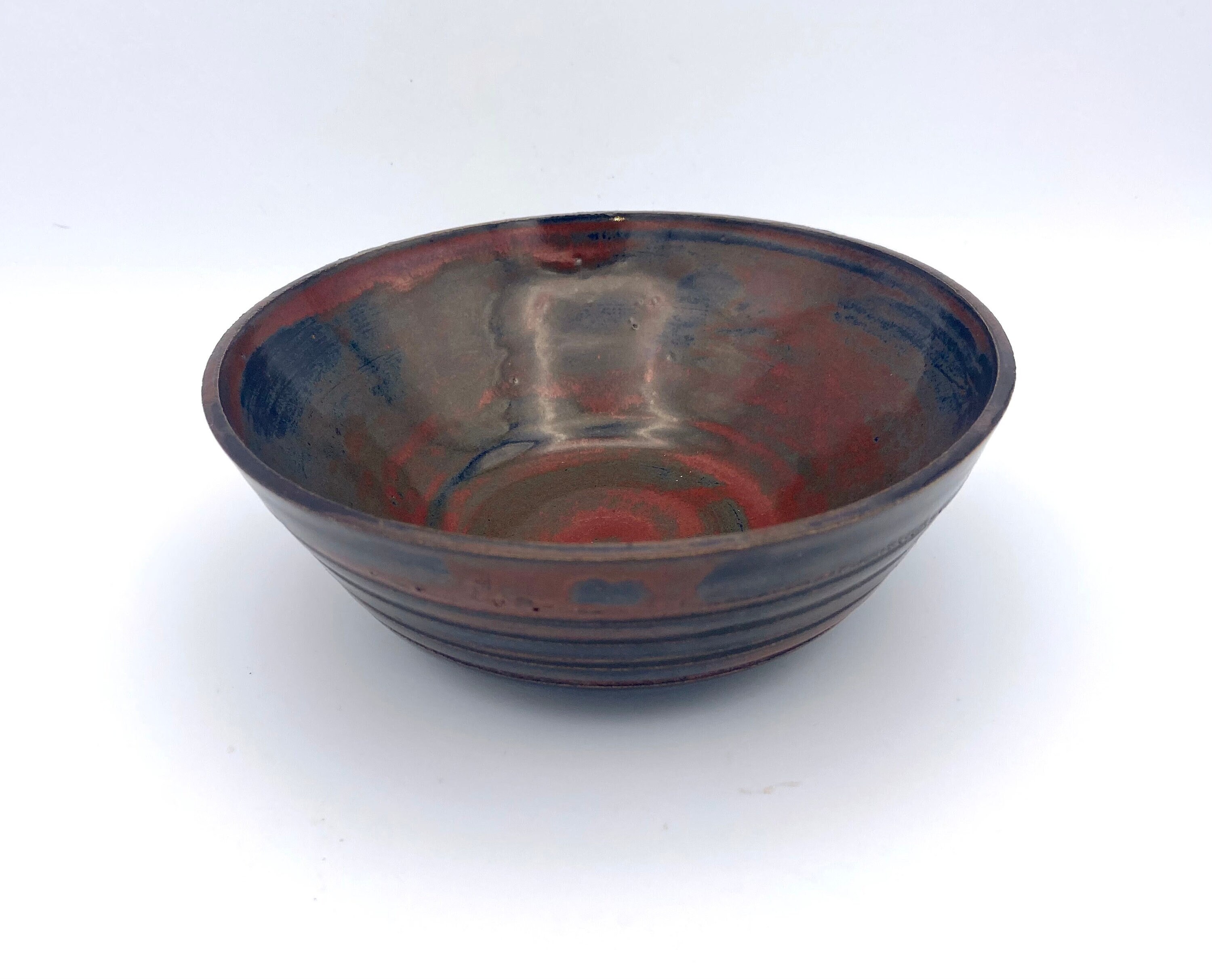 Reactive Glaze Ridged Texture Exterior Ceramic Bowl, Handmade Red and ...