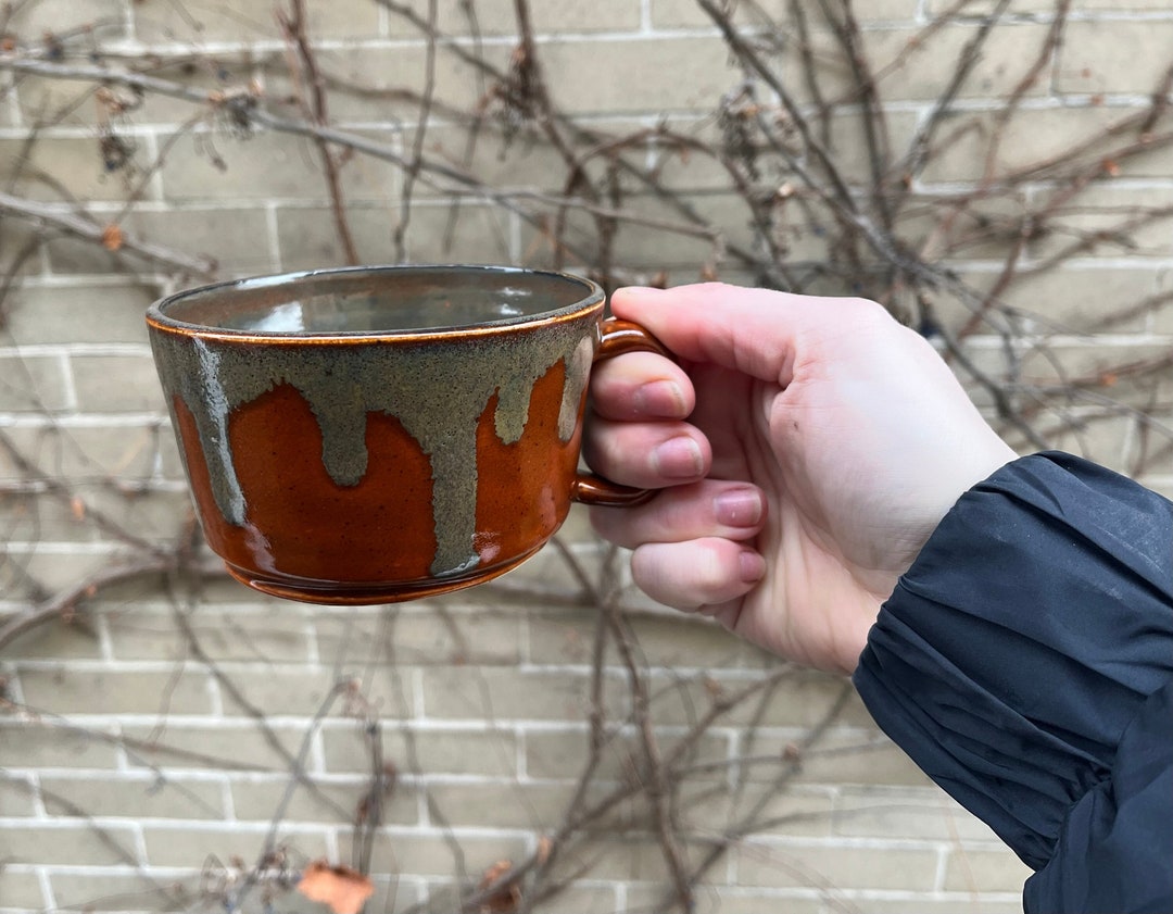 Drippy Glaze Brown Monochromatic Mug, Stoneware Clay Pottery Tumbler ...