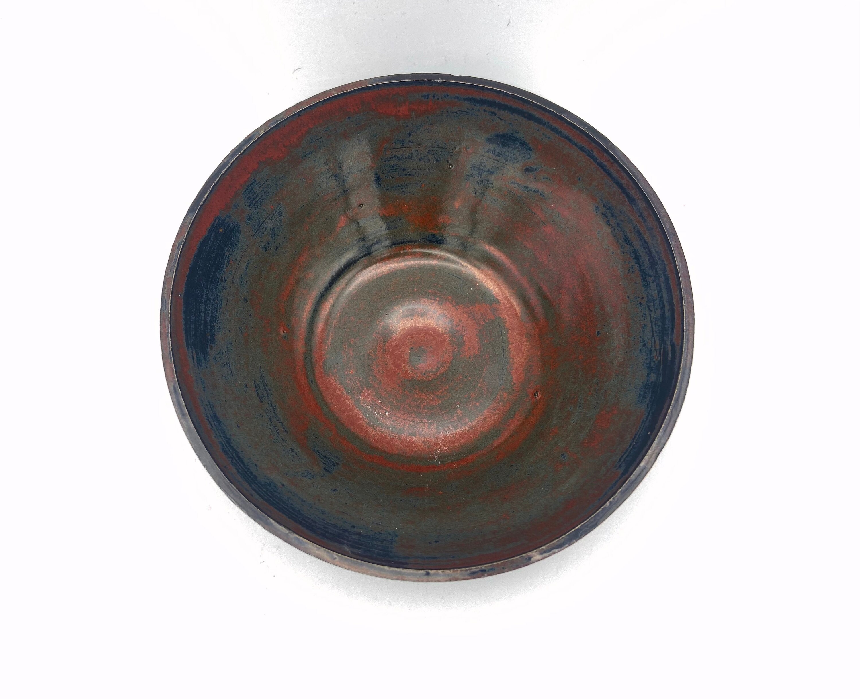 Reactive Glaze Ridged Texture Exterior Ceramic Bowl, Handmade Red and ...