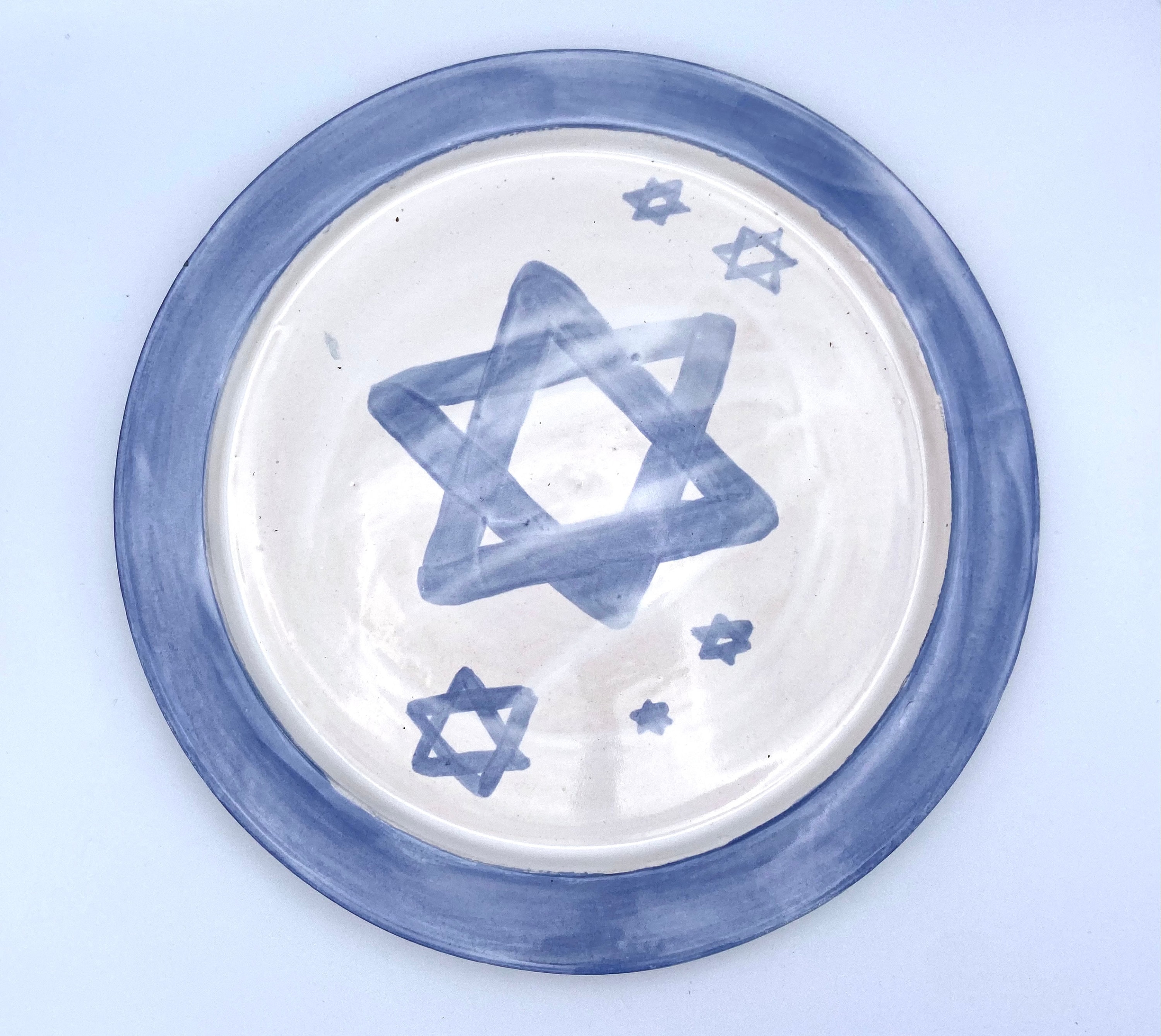 Handmade Hanukkah Star of David Pottery Plate, Blue and White Glazed ...