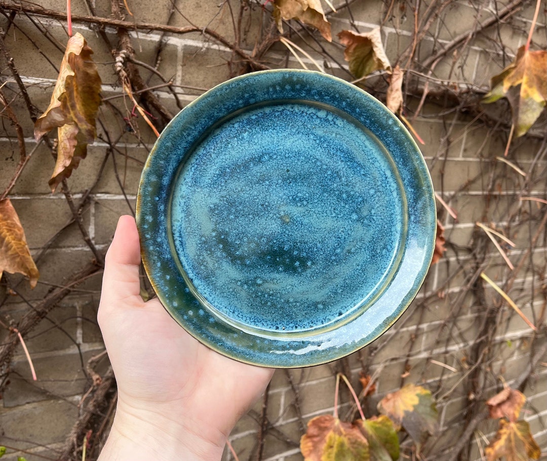 Reactive Blue Glazed Handmade Plate With Flared Rim and Simple Foot ...