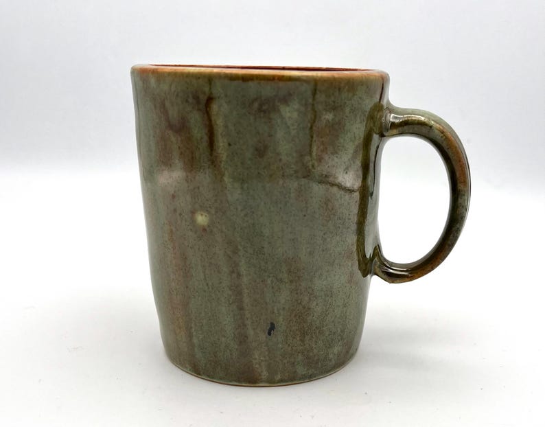 Round Handle Narrow Cylinder Mug, Green Glazed Handmade Ceramic Coffee ...