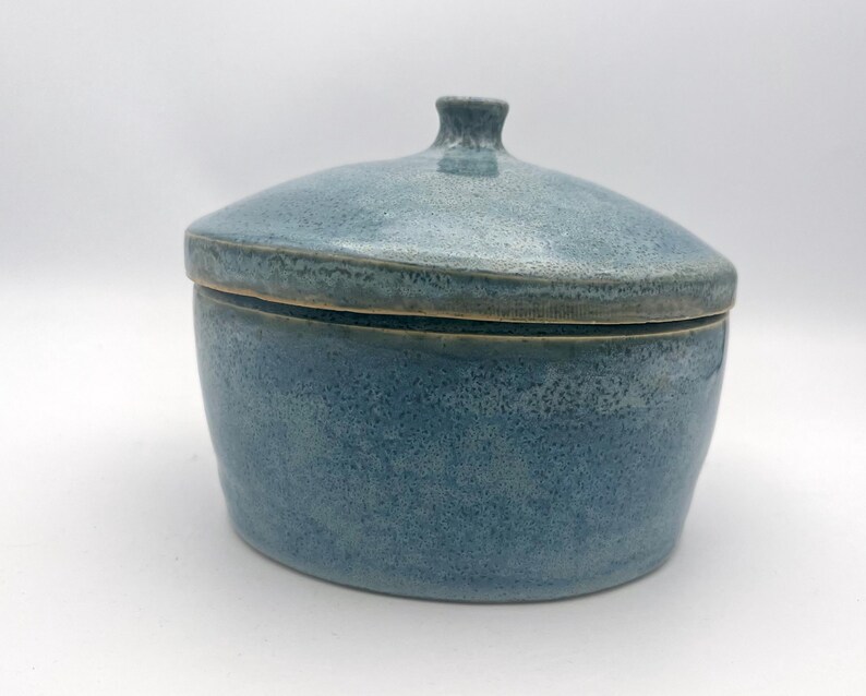 Handmade Reactive Glaze Blue Ceramic Jar, Silver Glazed Closed Form Jar ...