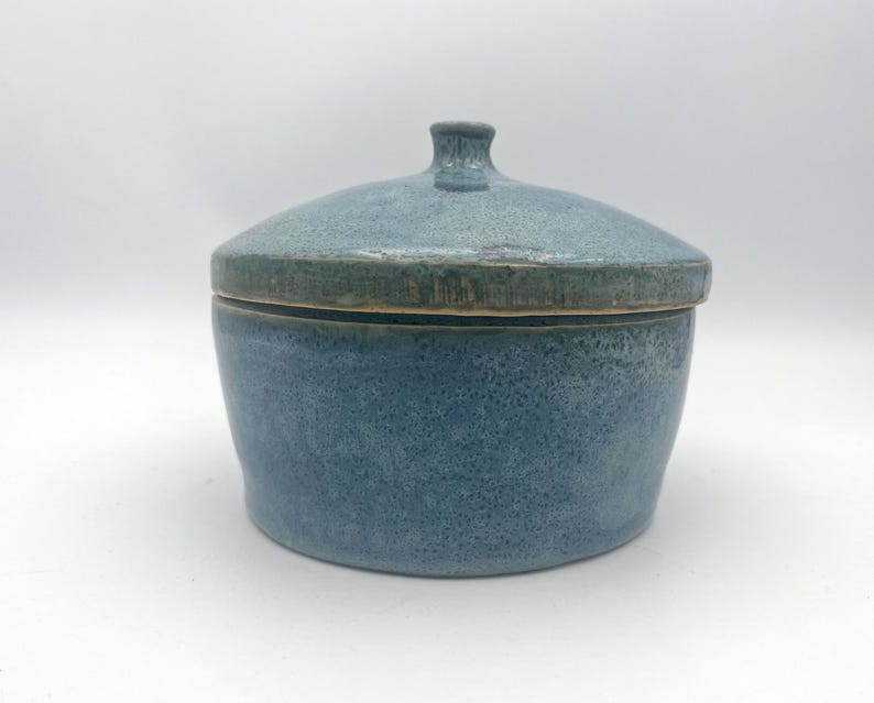 Handmade Reactive Glaze Blue Ceramic Jar, Silver Glazed Closed Form Jar ...