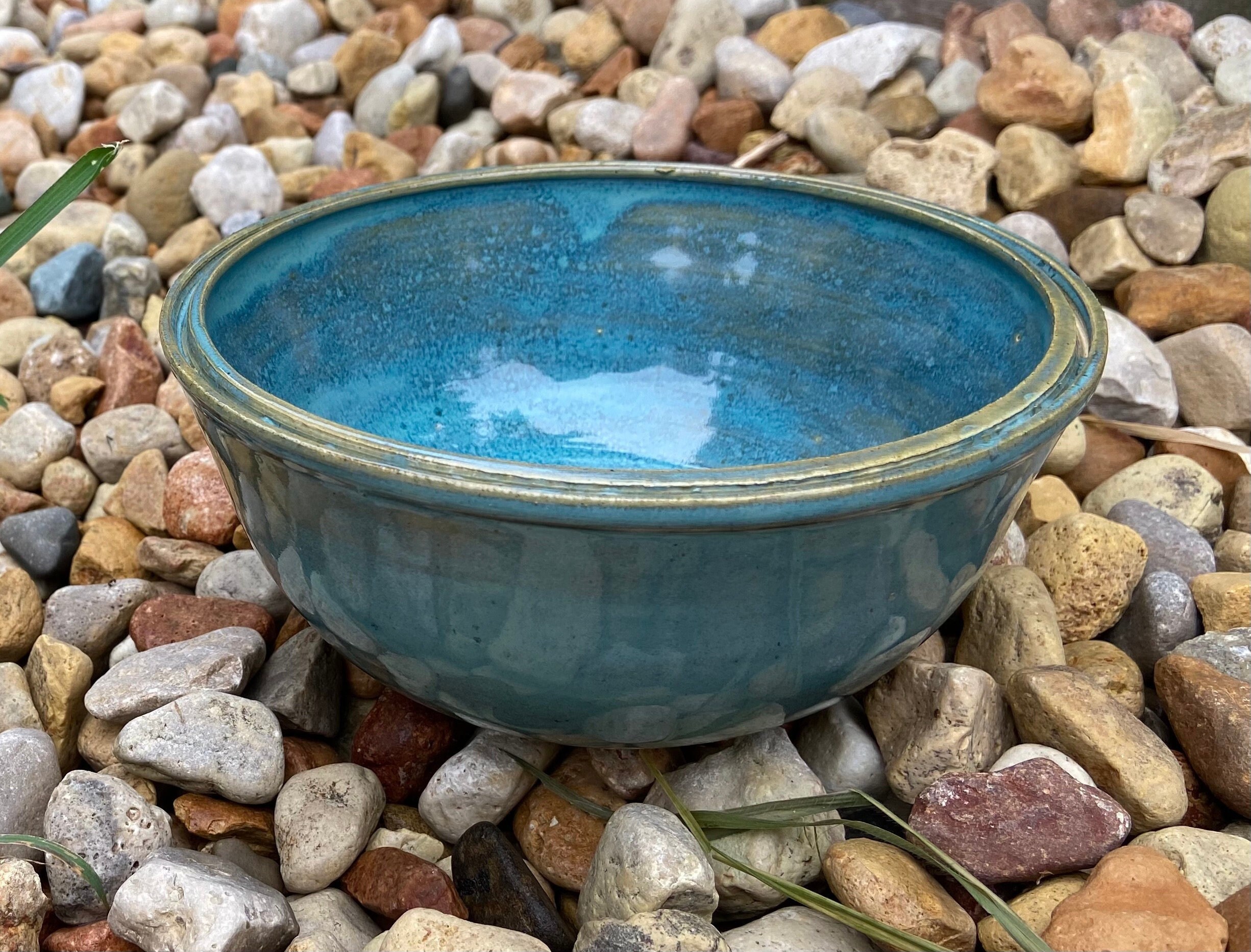 Light Blue Glazed Split Rim Ceramic Bowl, Handmade Stoneware Clay ...