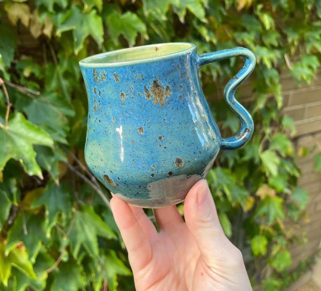 Silver Speckled Teal Glazed Narrow Rim Coffee Mug, Ceramic Tumbler With ...