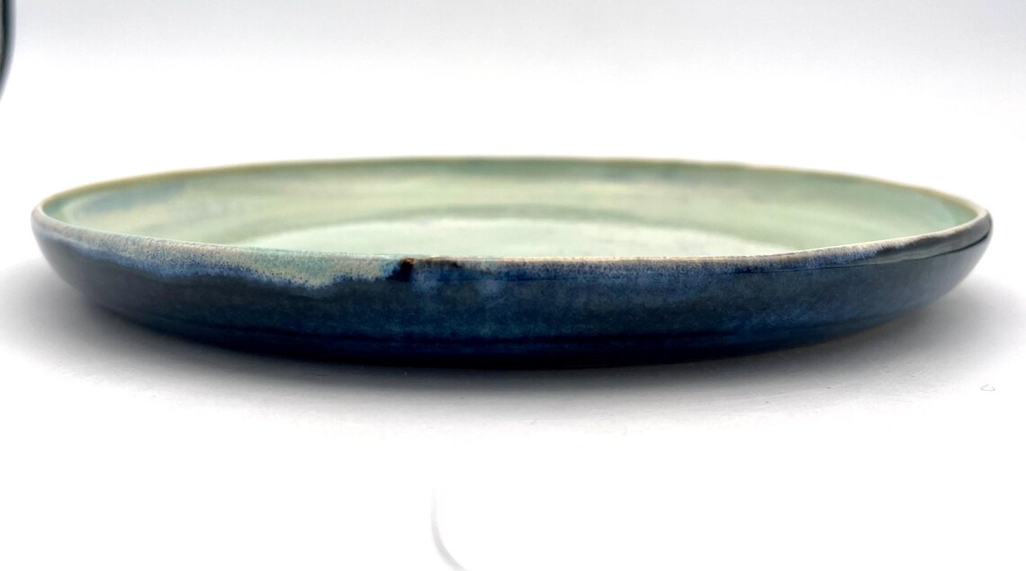 Pale Blue Glazed Dinnerware Plate, Deep Blue Exterior Ceramic Drainage ...