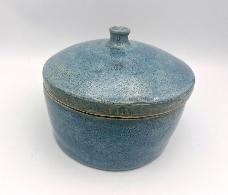 Handmade Reactive Glaze Blue Ceramic Jar, Silver Glazed Closed Form Jar ...