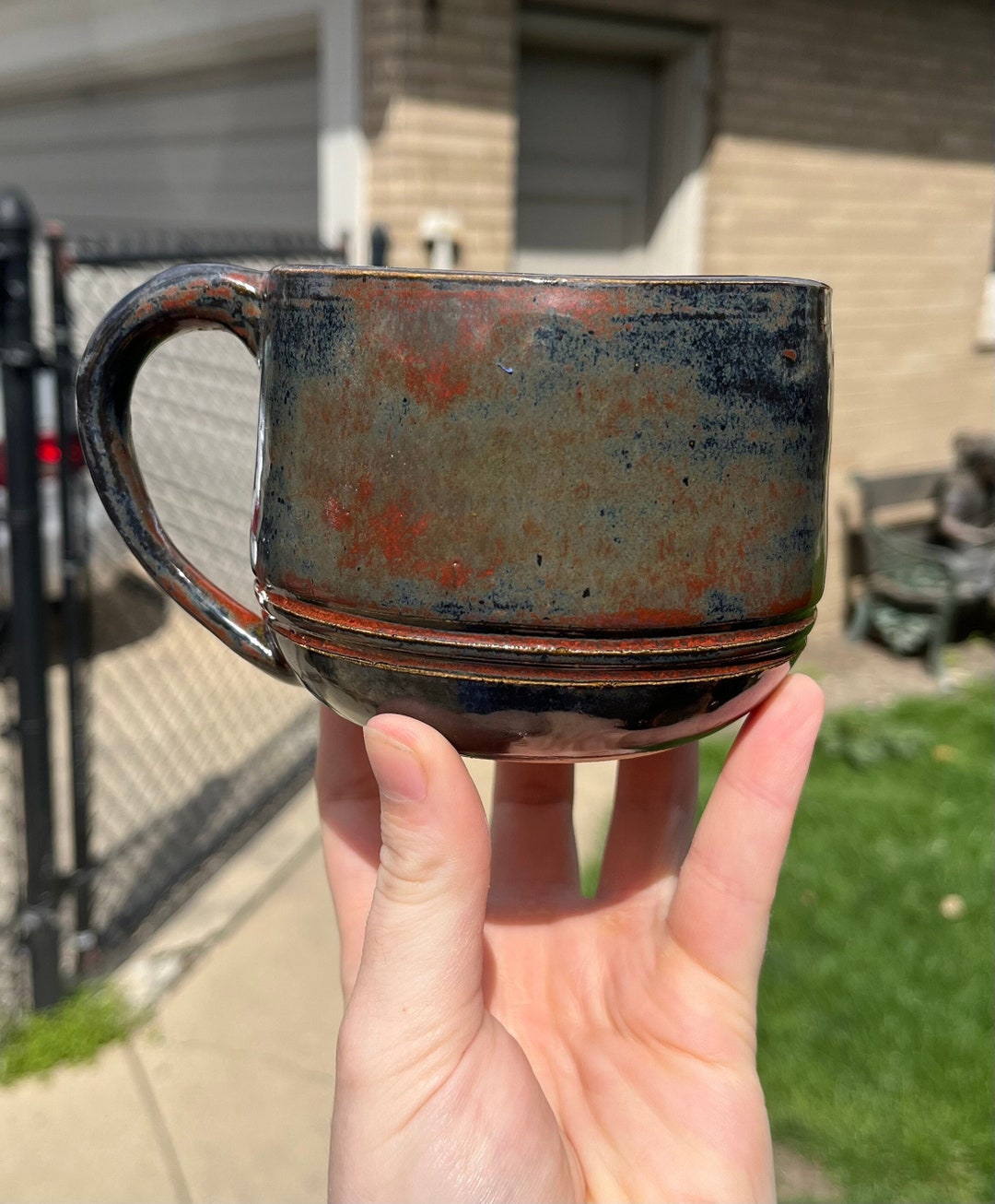 Brown and Red Reactive Glaze Textured Base Ceramic Coffee Mug ...