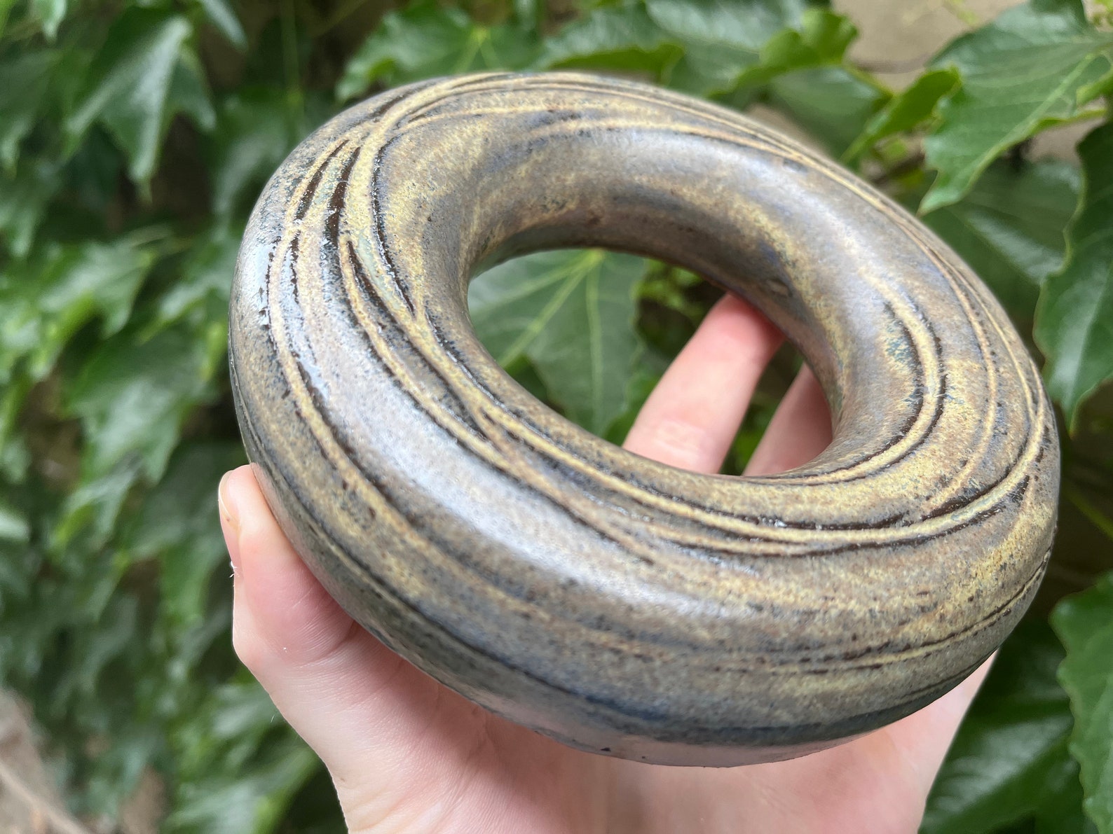Horizontal Decorative Donut Ceramic Vase, Handmade Circle Vase With ...