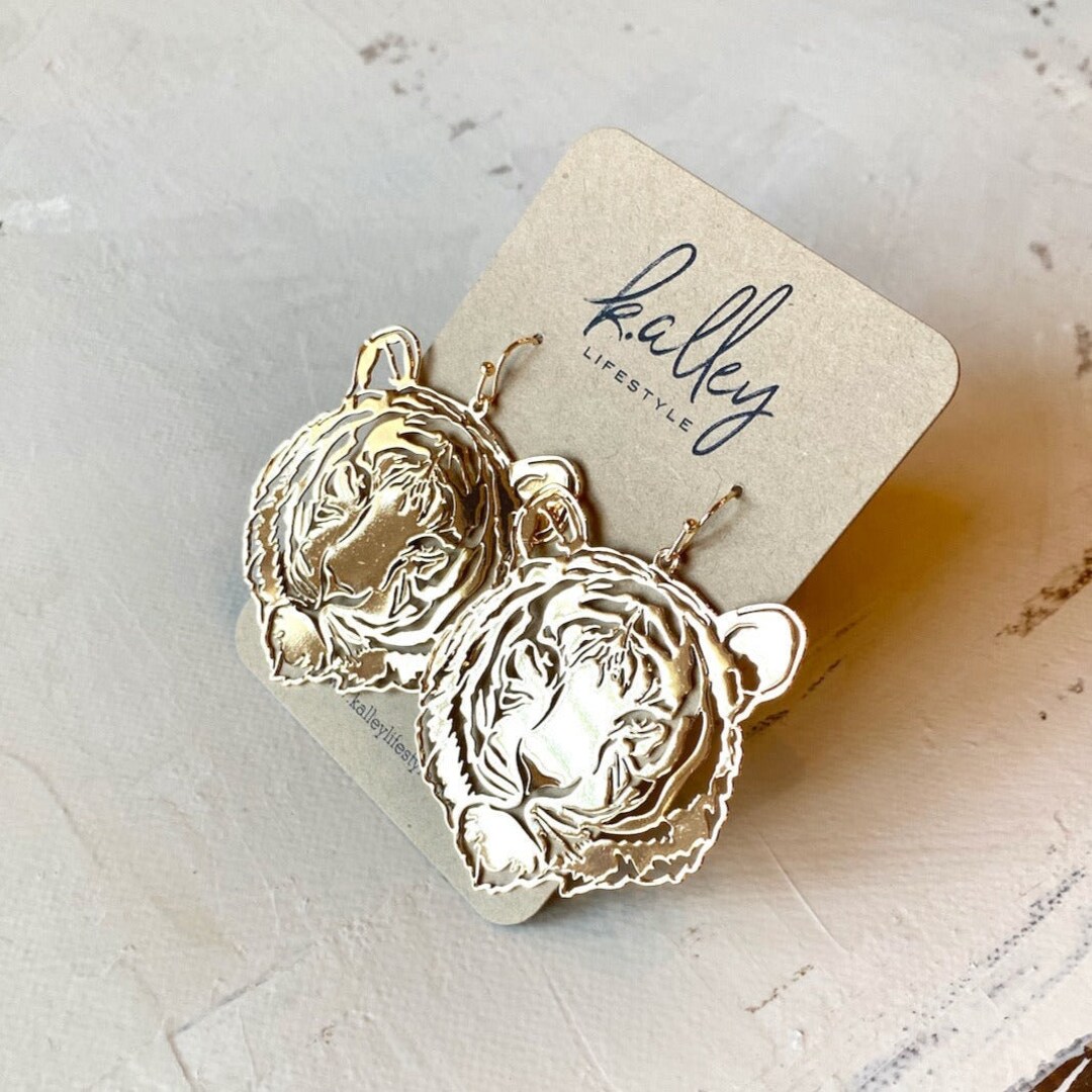 Tiger Head Cut Out Earring 2 Color Options - Etsy