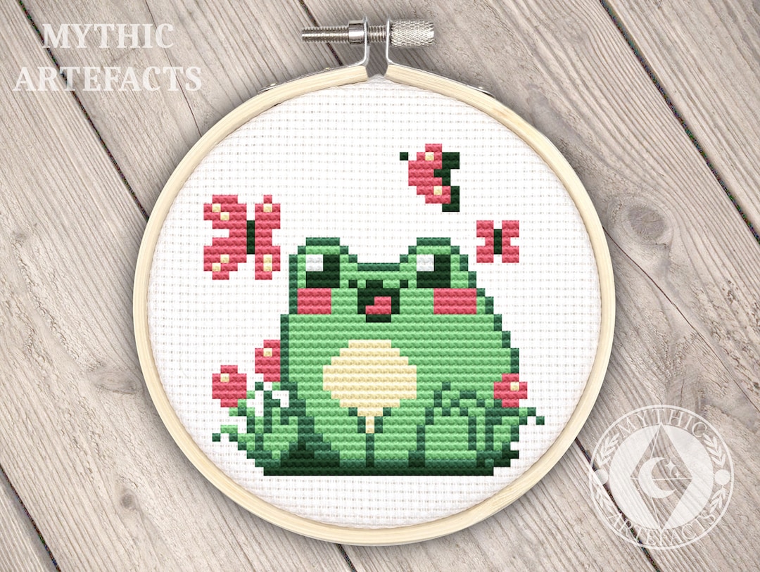 Cute Butterfly and Frog Cross Stitch PDF Pattern Simple, Beginner Friendly Embroidery Pattern of ...