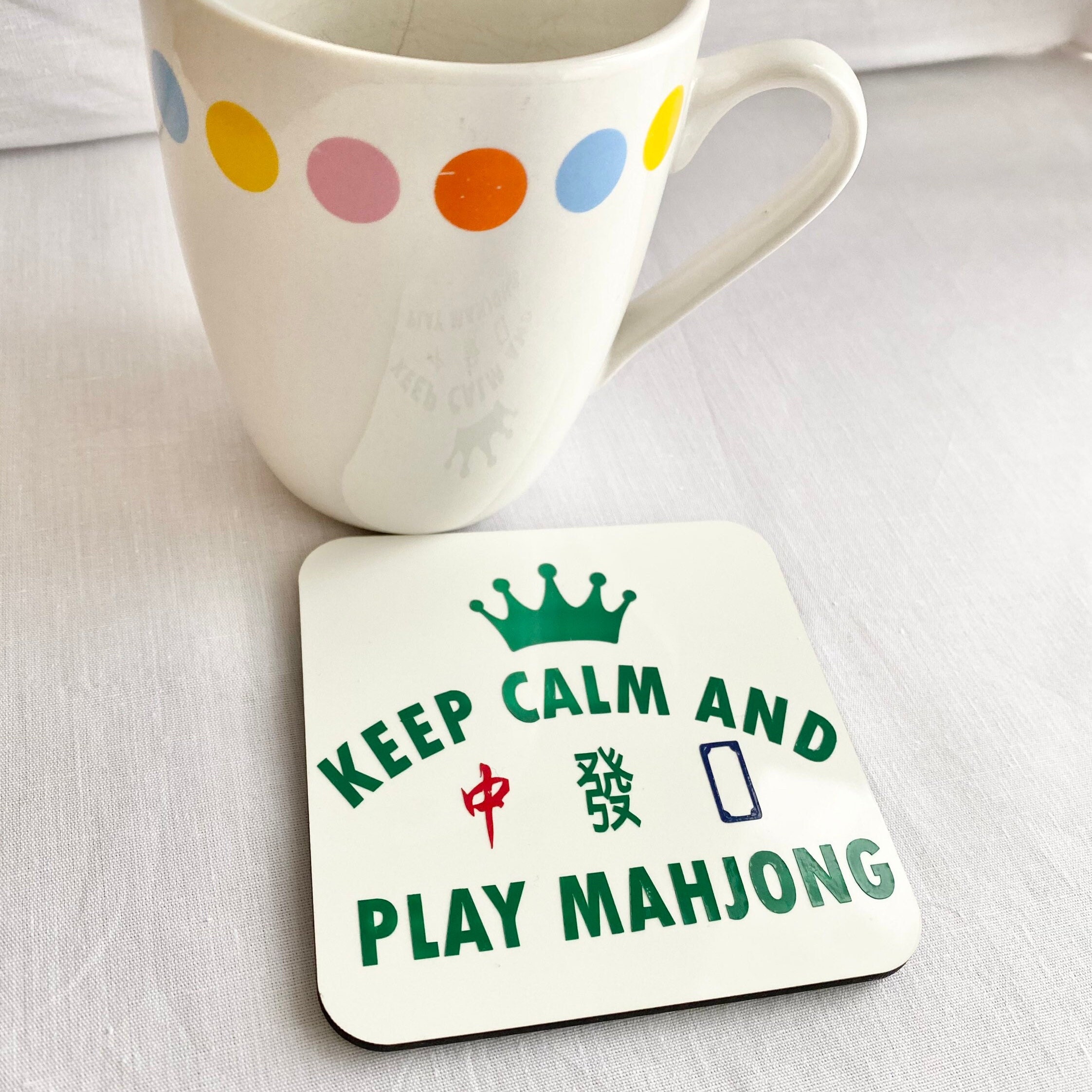 Keep Calm and Play Mahjong Coaster Drinks Mat, Chinese Theme Gift ...
