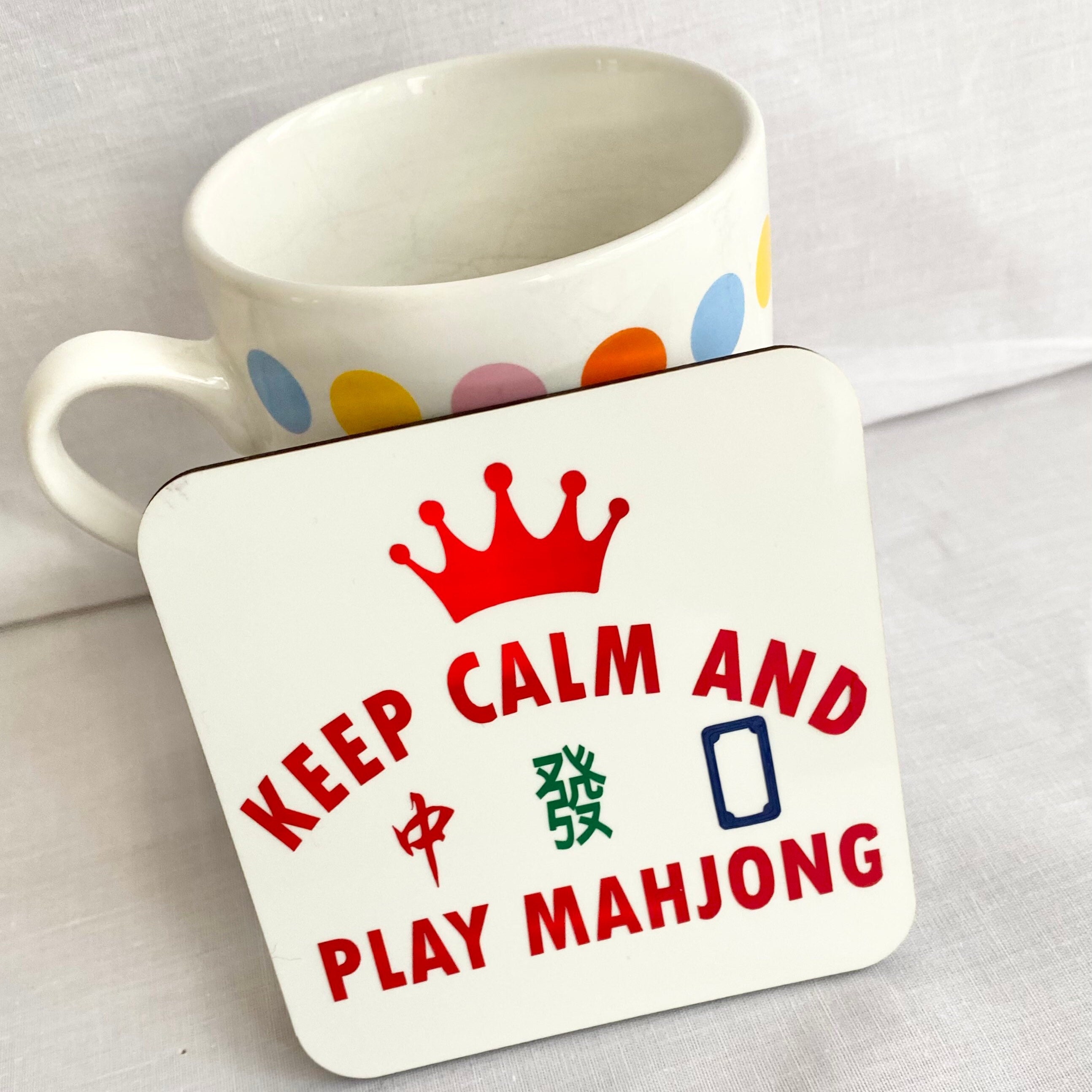 Keep Calm and Play Mahjong Coaster Drinks Mat, Chinese Theme Gift ...