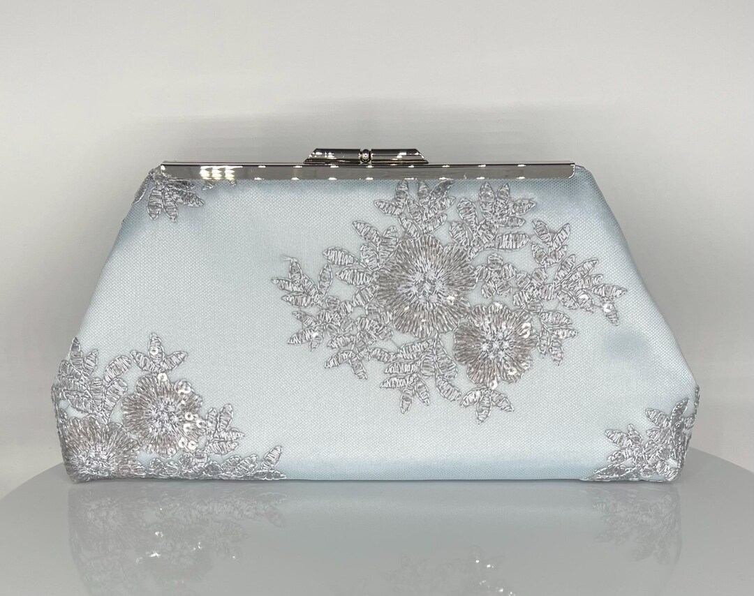 Powder Blue Silver Evening Bag Clutch Purse for Mother of the Bride ...