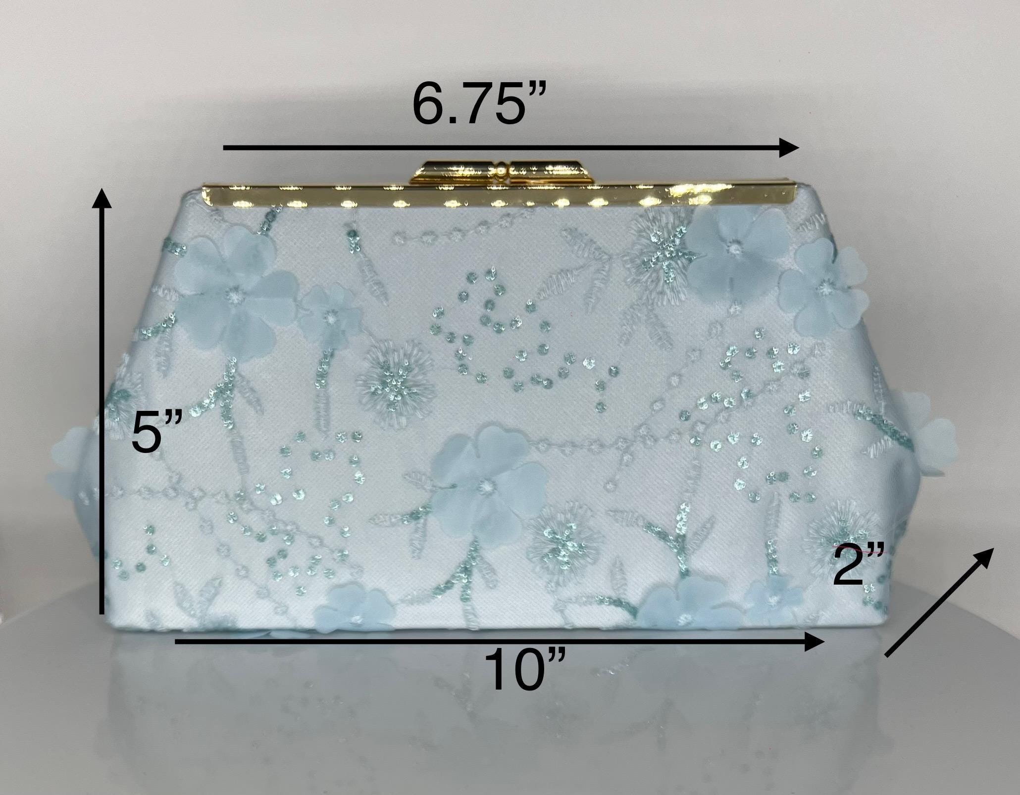 Powder Blue Wedding Clutch: 3D Floral Embroidered Sequin Lace on Satin ...