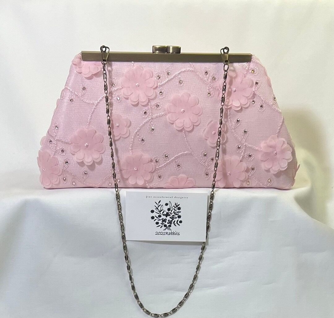 Pink Gold Crystal Evening Bag Clutch Purse With Embroidered - Etsy