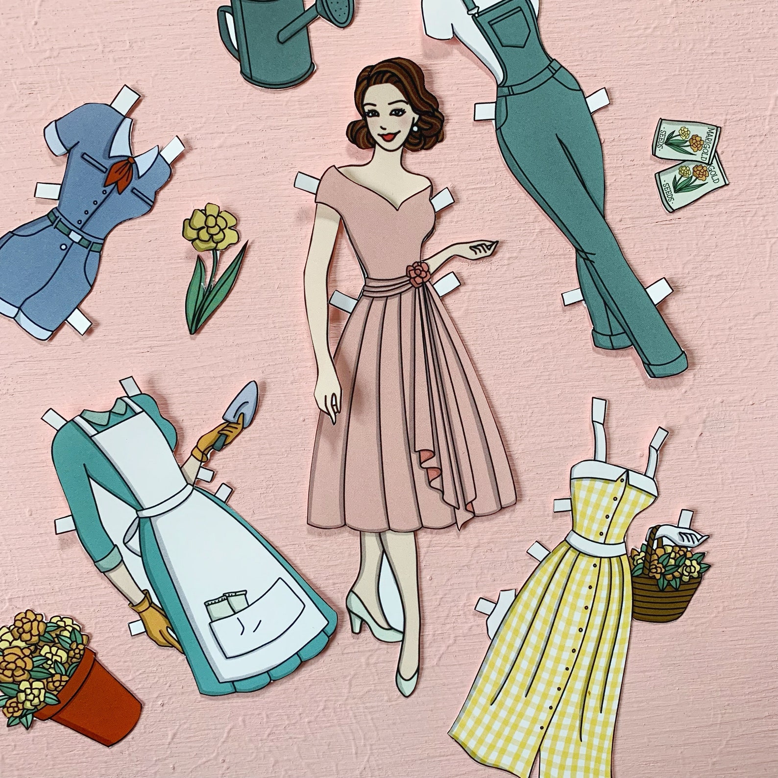 1950's Spring Gardening Paper Doll Download - 1 Sheet, 1 Doll and 5 ...