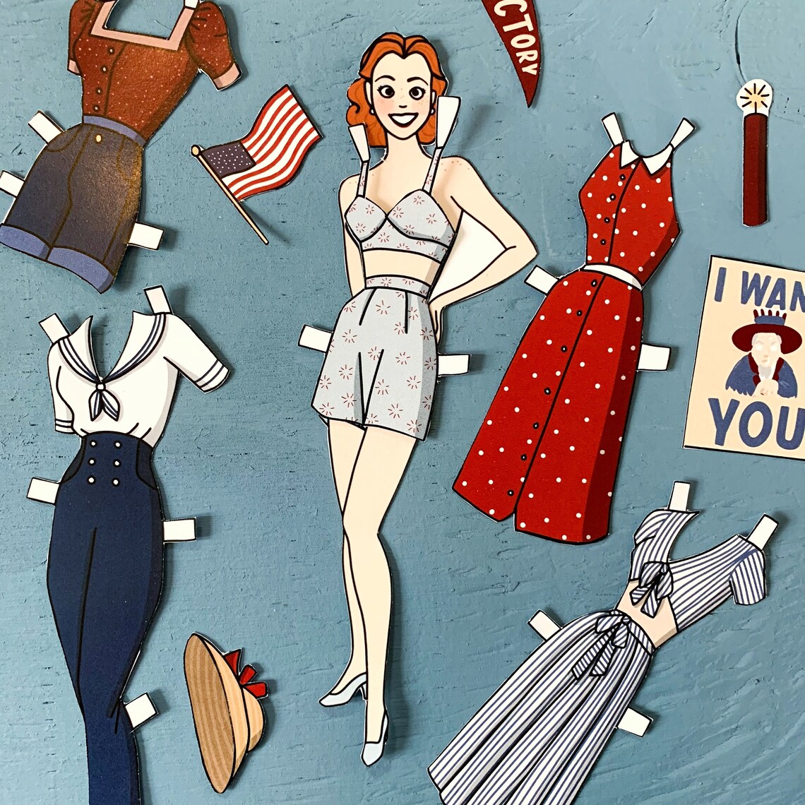 1940's Retro Style 4th of July Printable Paper Doll Set- 1 Doll, 5 ...