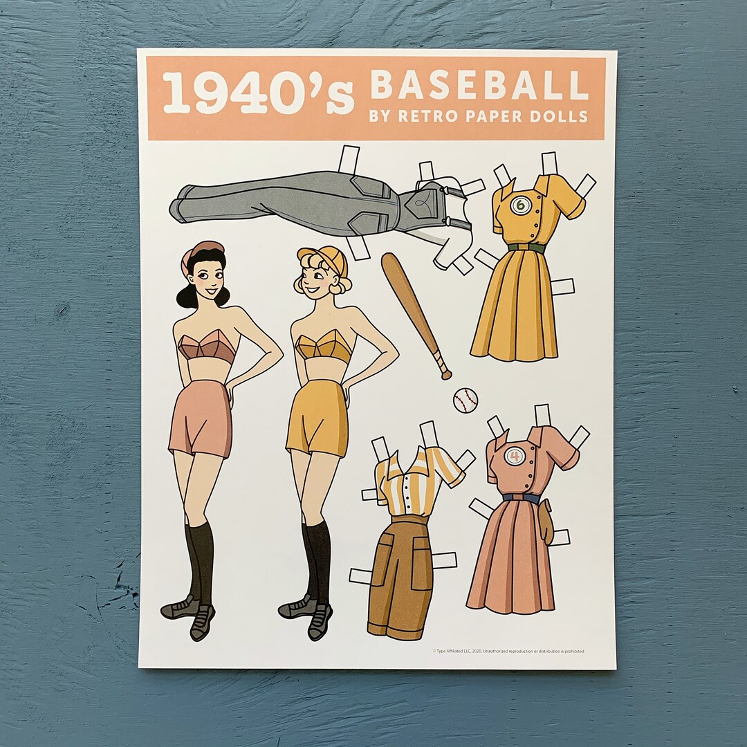 1940's Retro Style Baseball Player Paper Doll- 2 Dolls, 4 Outfits - Etsy