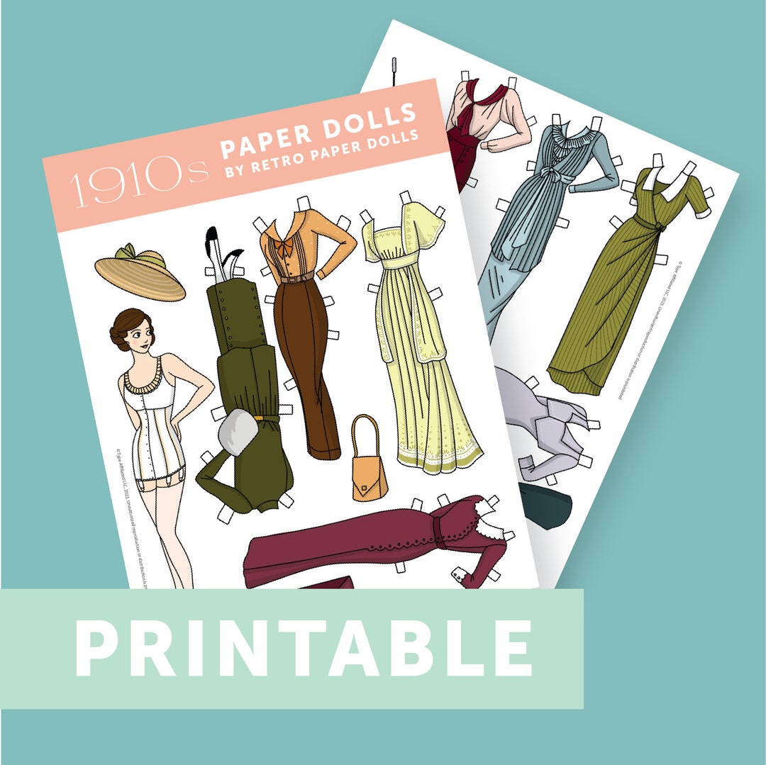 DIGITAL DOWNLOAD, 1910's Retro Style Paper Doll - 2 Sheets, 10 Outfits ...