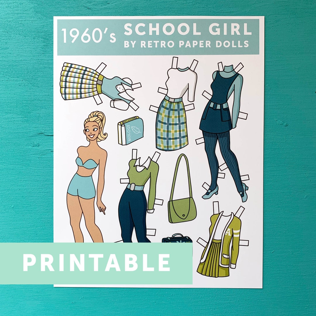 DIGITAL DOWNLOAD Retro 1960's Style School Girl Paper Doll Printable - Etsy