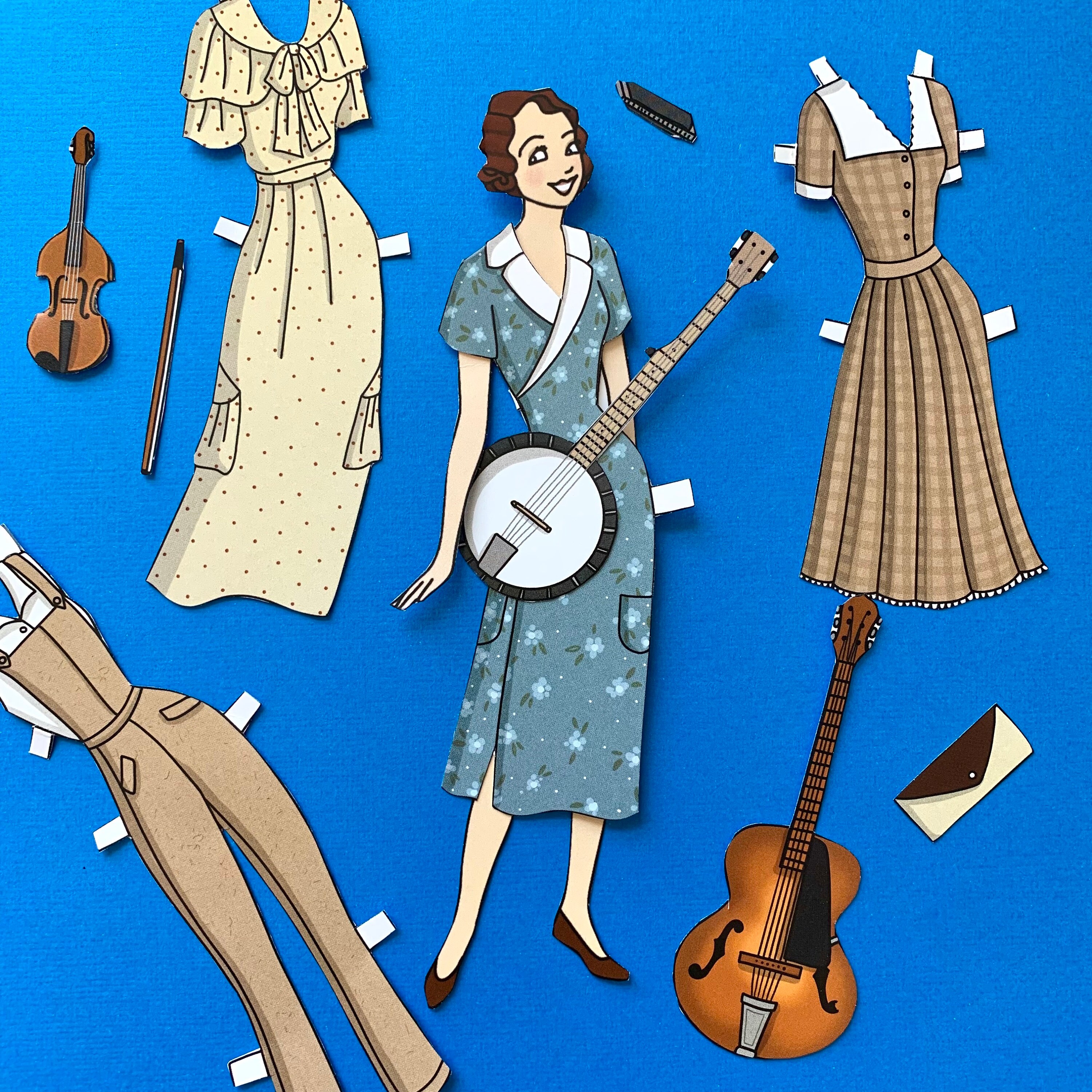 DIGITAL- 1930's Bluegrass Retro Style Paper Doll Printable- 1 Sheet, 4 ...