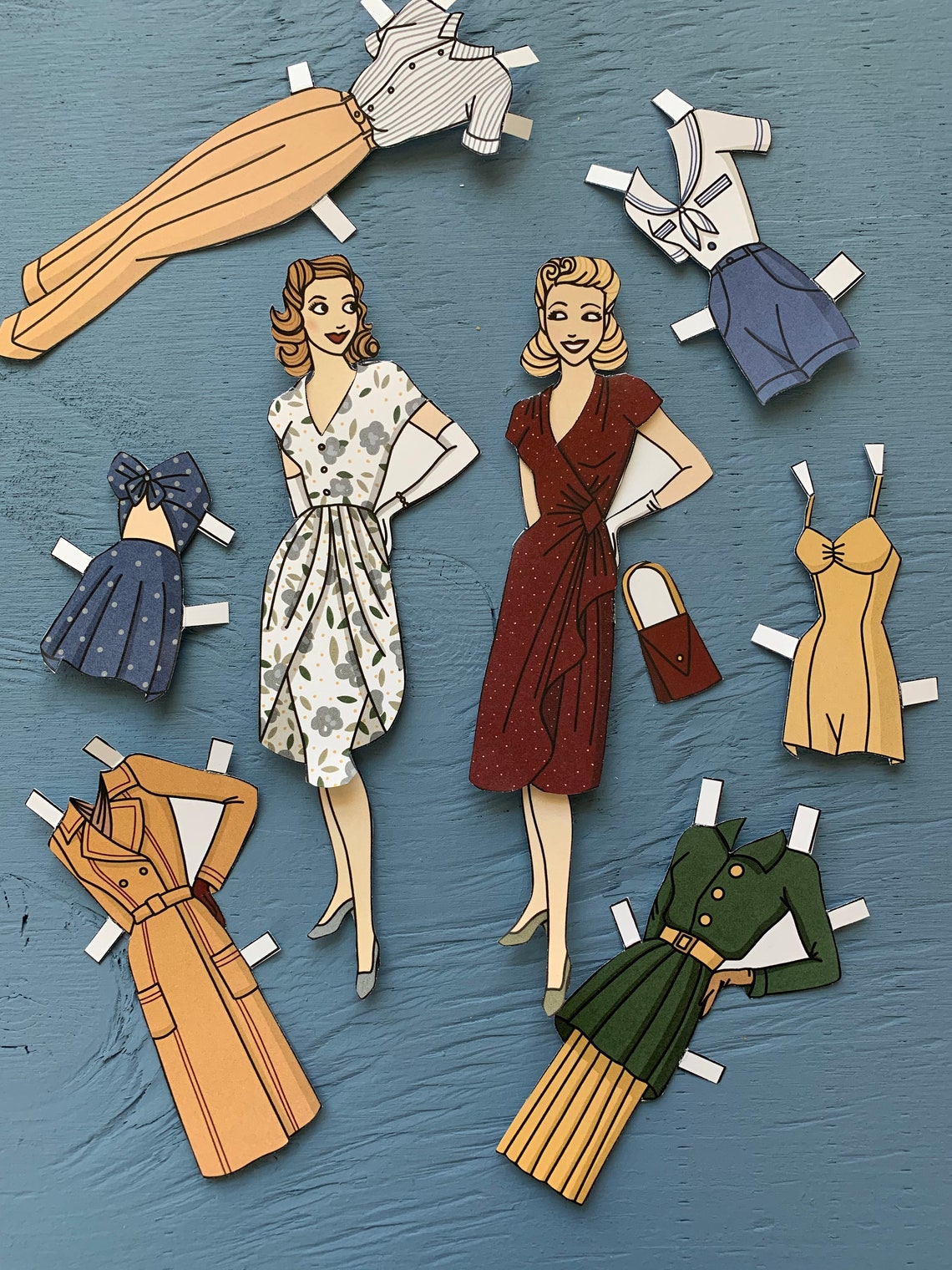 1940's Style Retro Paper Doll 2 Sheets 14 Outfits and 2 - Etsy