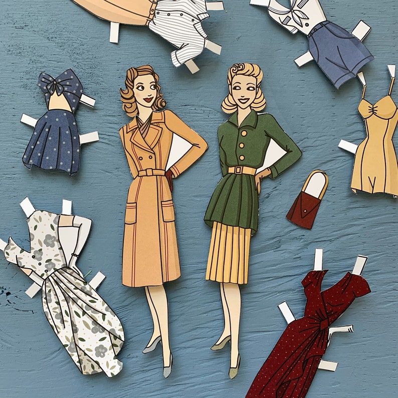1940's Style Retro Paper Doll 2 Sheets, 14 Outfits and 2 Dolls - Etsy