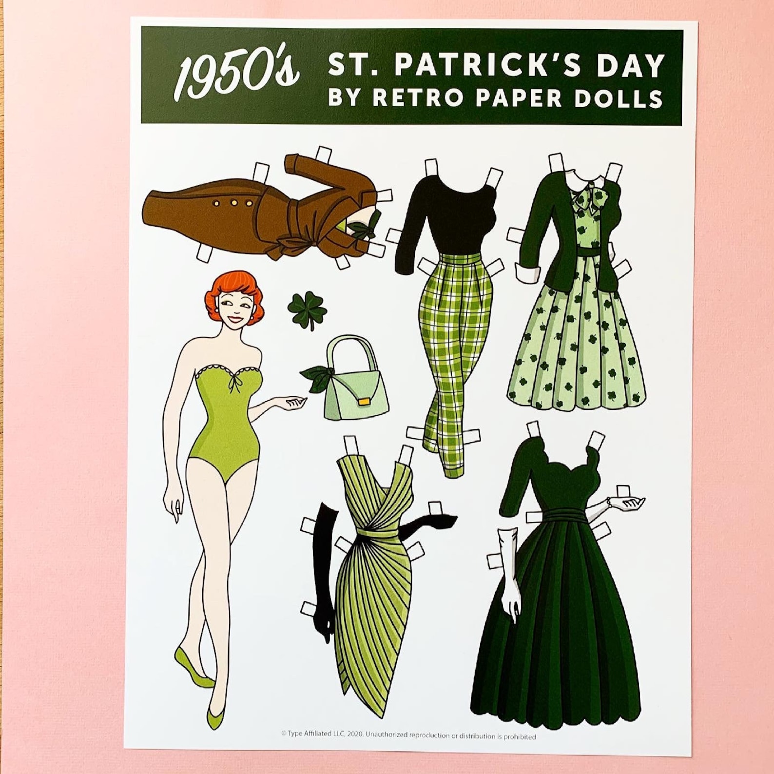 1950's Retro Style St. Patrick's Day Paper Doll Set- 1 Doll, 5 Outfits ...