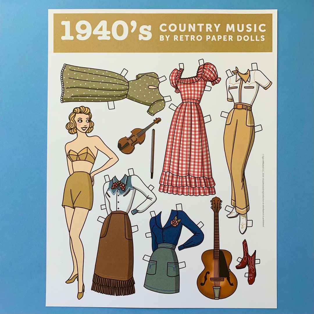 1940's Country Music Paper Dolls- 1 Sheet, 1 Doll and 5 Outfits - Etsy