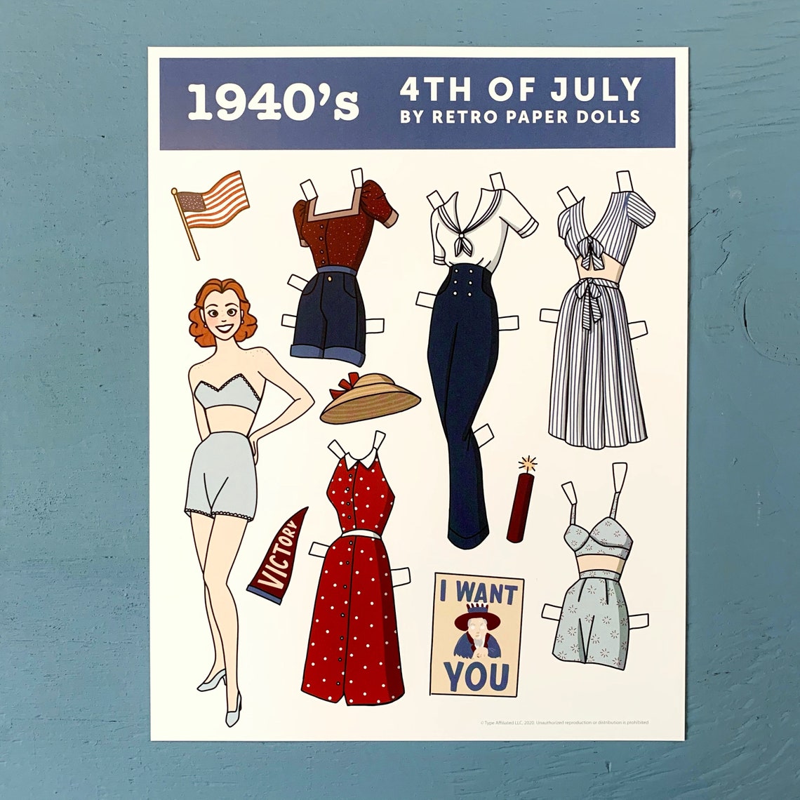 1940's Retro Style 4th of July Printable Paper Doll Set- 1 Doll, 5 ...