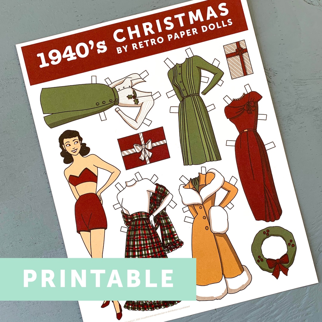DIGITAL DOWNLOAD 1940's Retro Style Christmas Printable Paper Doll Set ...