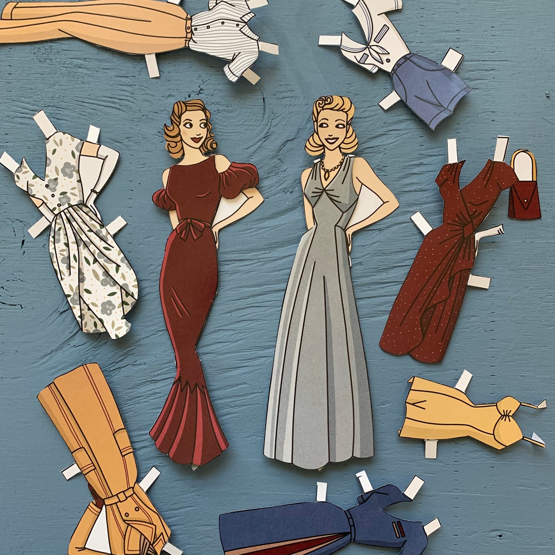 1940's Style Retro Paper Doll - 2 Sheets, 14 Outfits and 2 Dolls - Etsy
