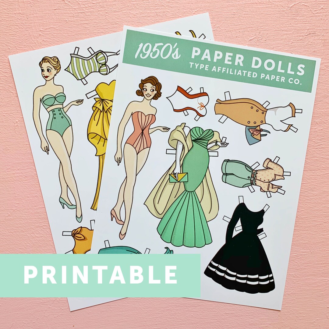 DIGITAL COPY 1950's Retro Style Paper Doll Printable - 2 Sheets, 14 ...