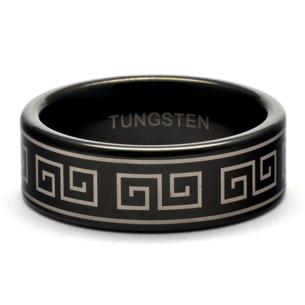 Greek Key Ring Tungsten Wedding Band Men Mens Tungsten Ring - Etsy