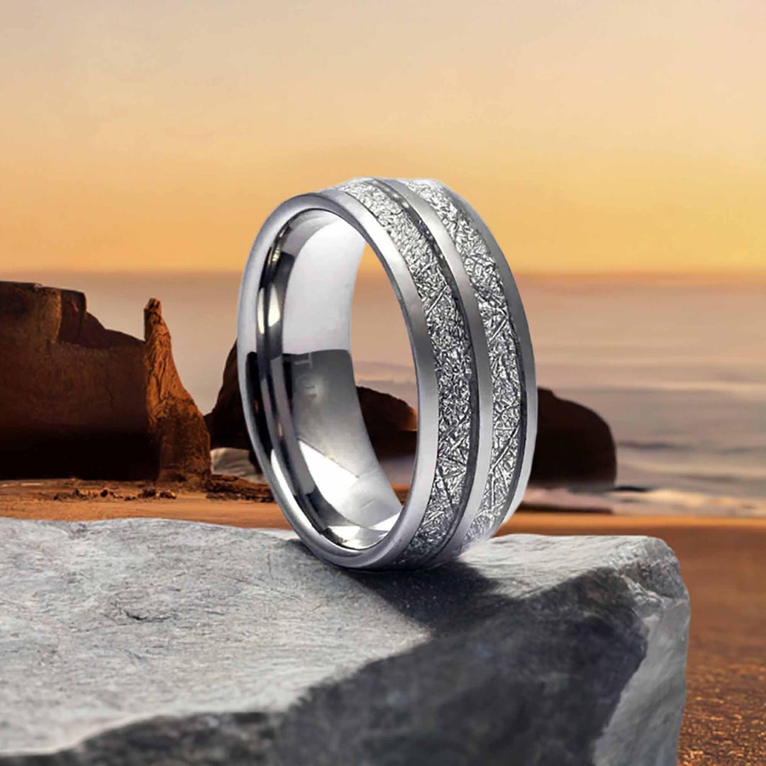 Dome Meteorite Ring Tungsten Mens Wedding Band 6mm or 8mm ...