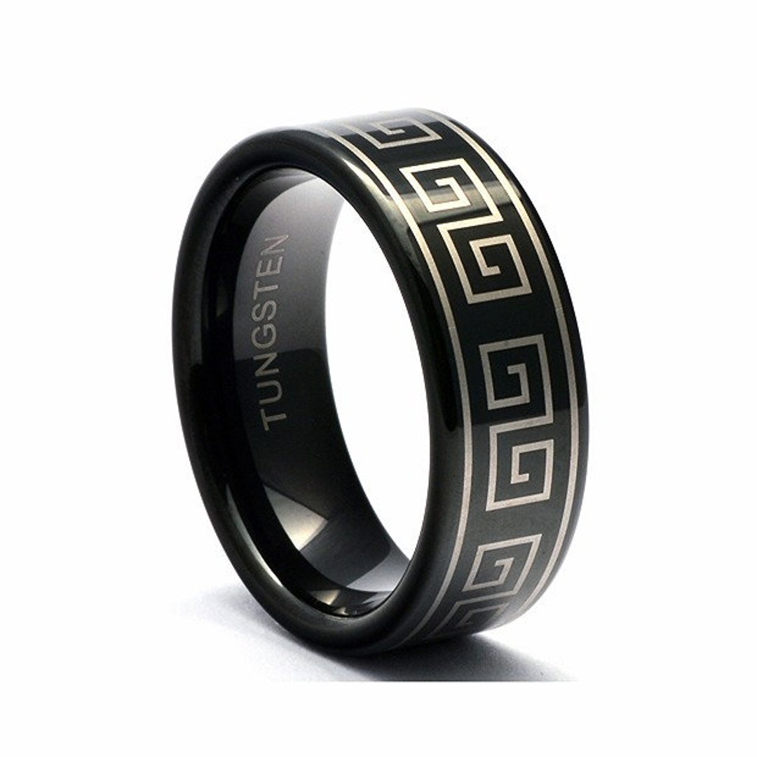 Greek Key Ring Tungsten Wedding Band Men Mens Tungsten Ring - Etsy