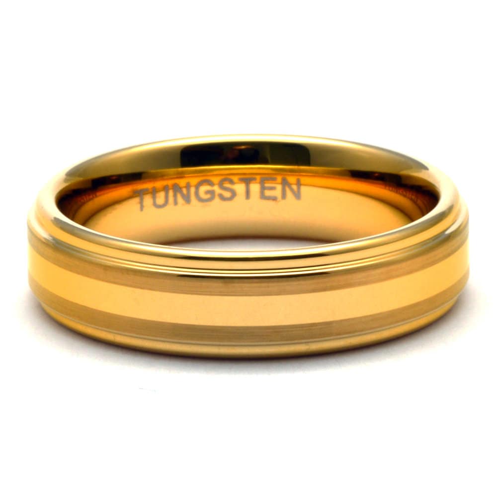 Tungsten wedding band women 6mm Gold ring band Tungsten | Etsy