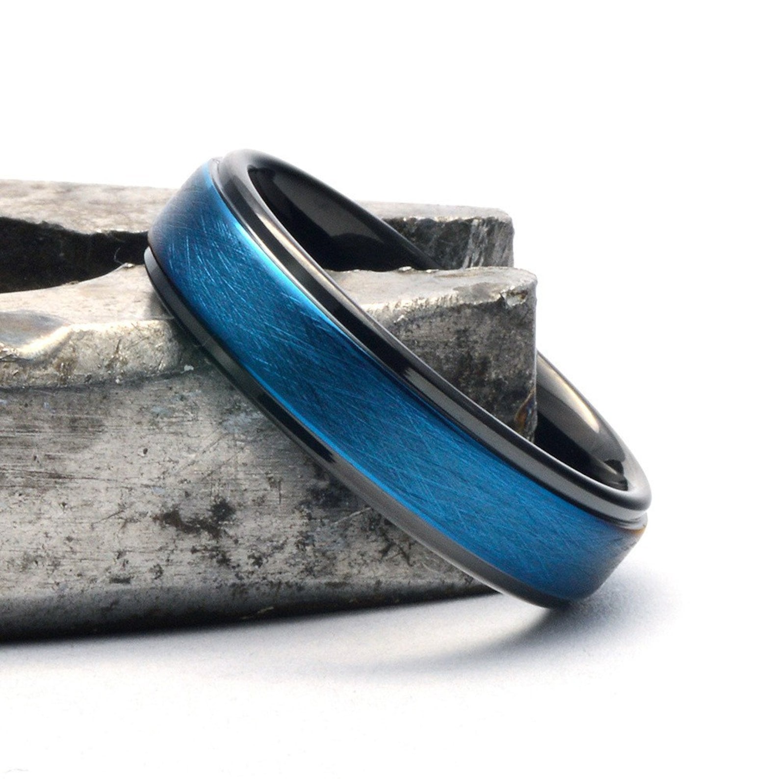 Blue Tungsten Wedding Band Black Tungsten Ring Me Mens Wedding Band ...