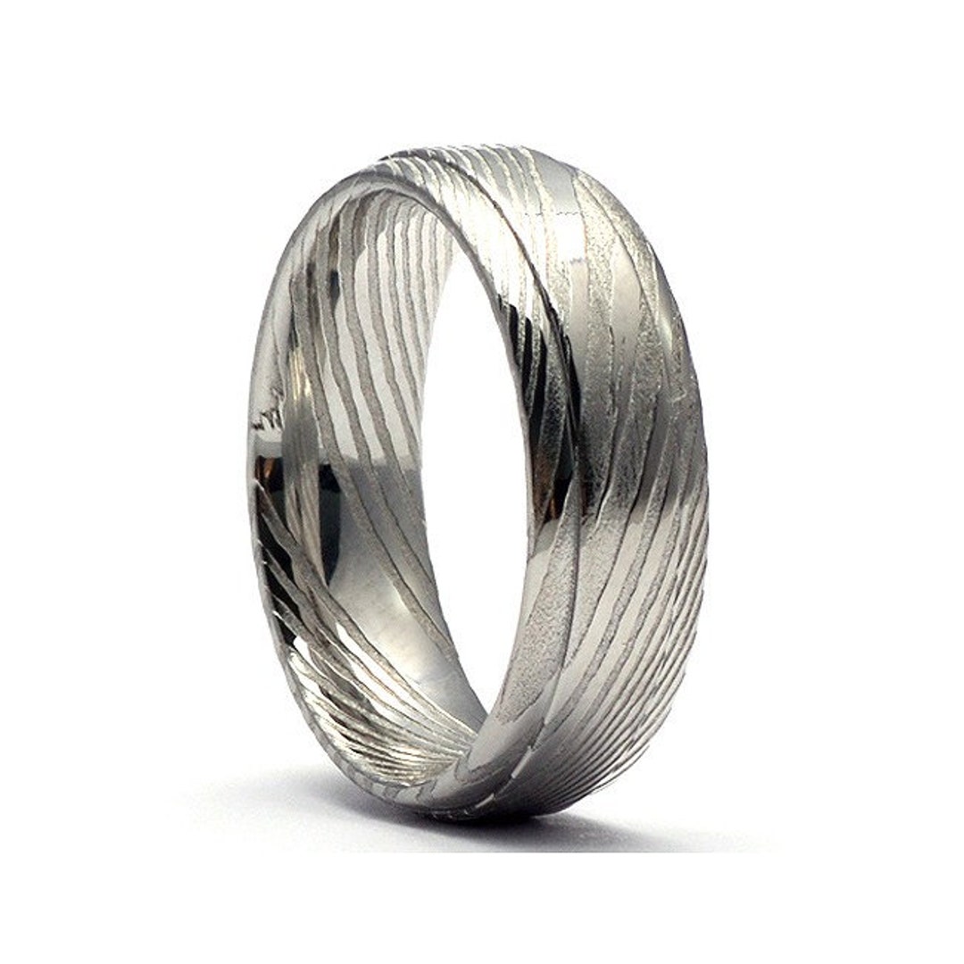 Damascus Wedding Band, Damascus Steel Ring Mens Wedding Band Unique ...