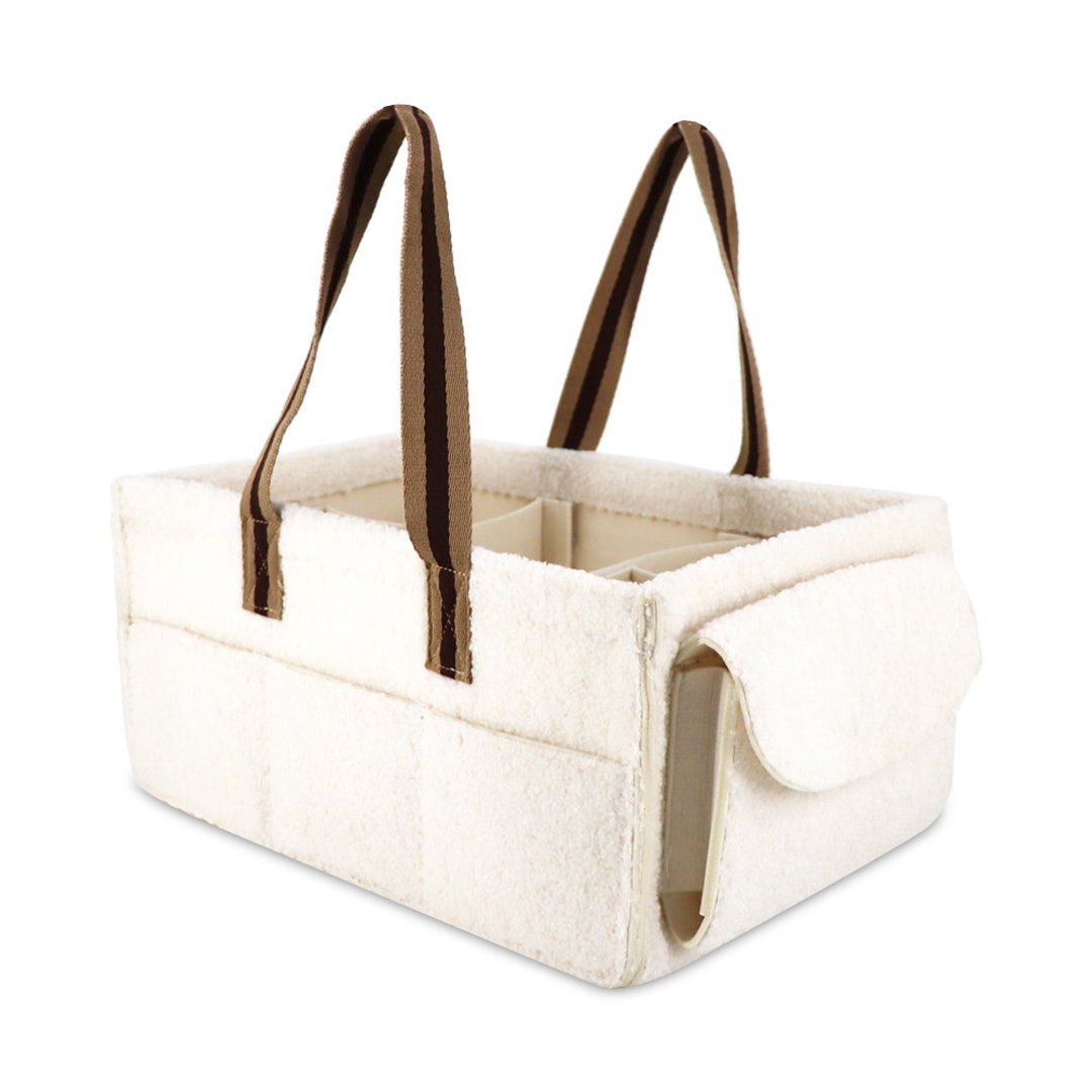 NEW ! Teddy Cloth Nappy Caddy - Diaper Storage Basket Organiser - Cream ...