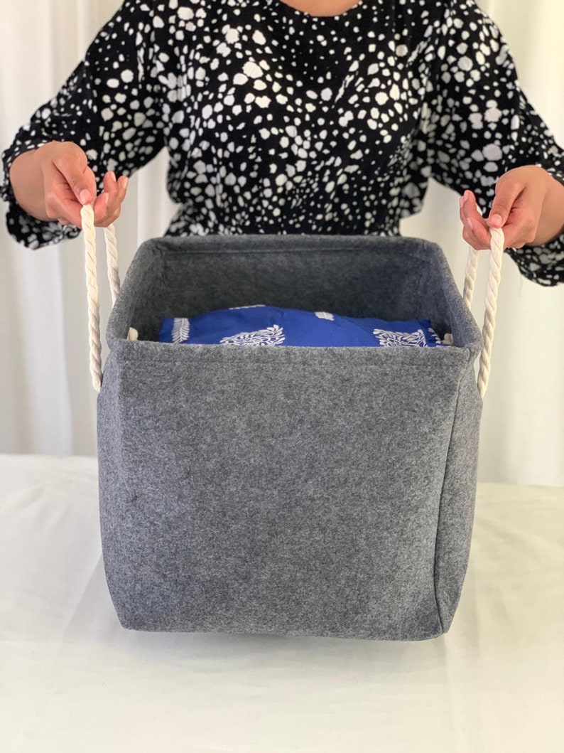 Pack of 2 Shelf Box Organiser Felt Storage Basket With Rope - Etsy