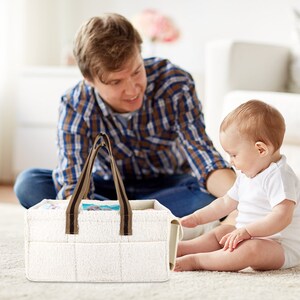 NEW ! Teddy Cloth Nappy Caddy - Diaper Storage Basket Organiser - Cream ...