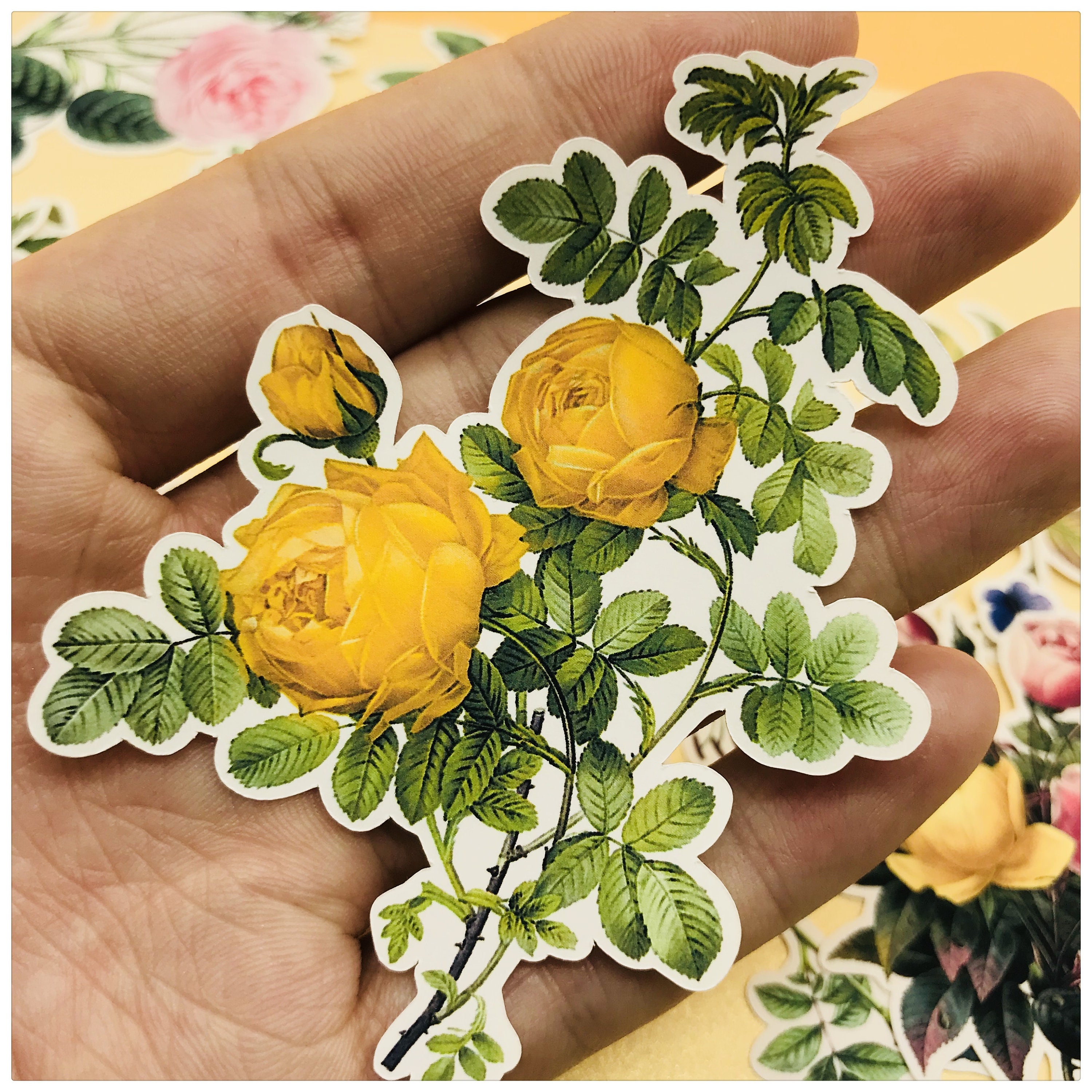 Retro Flower Stickers Set16 Pcs Rose Stickersplant - Etsy