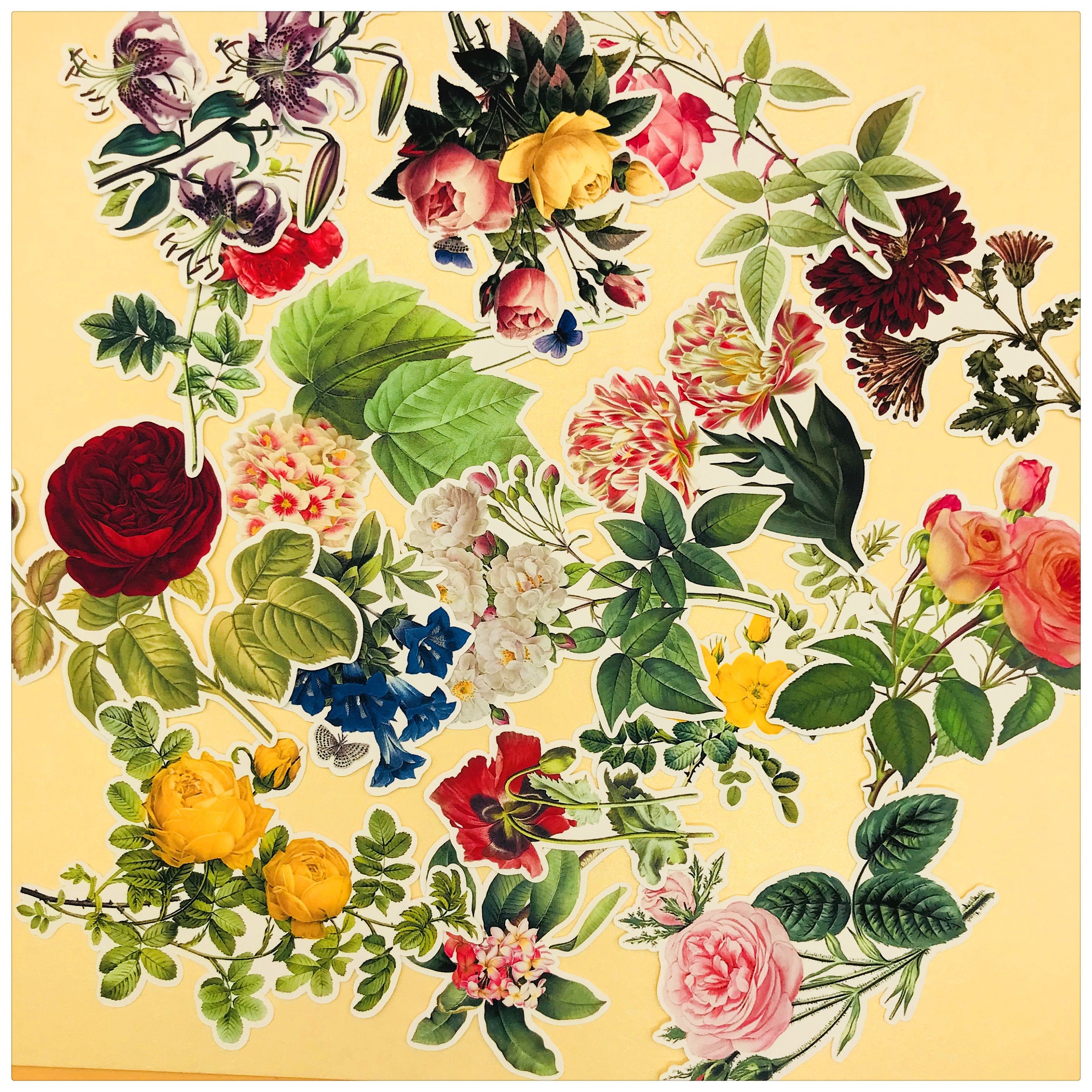 Retro Flower Stickers Set16 Pcs Rose Stickersplant - Etsy