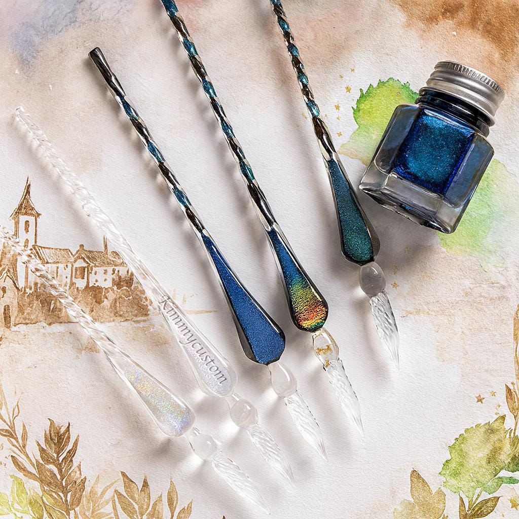 5 Colors Glowing Glass Dip Pen Ink Calligraphy Glass Pen Custom ...
