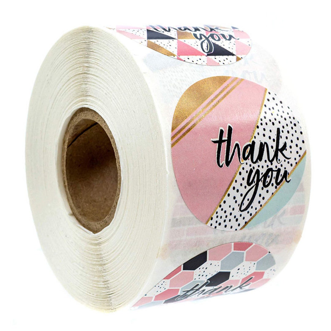 500pcs Round Thank You Stickers Geometric, Thank You Stickers Roll ...